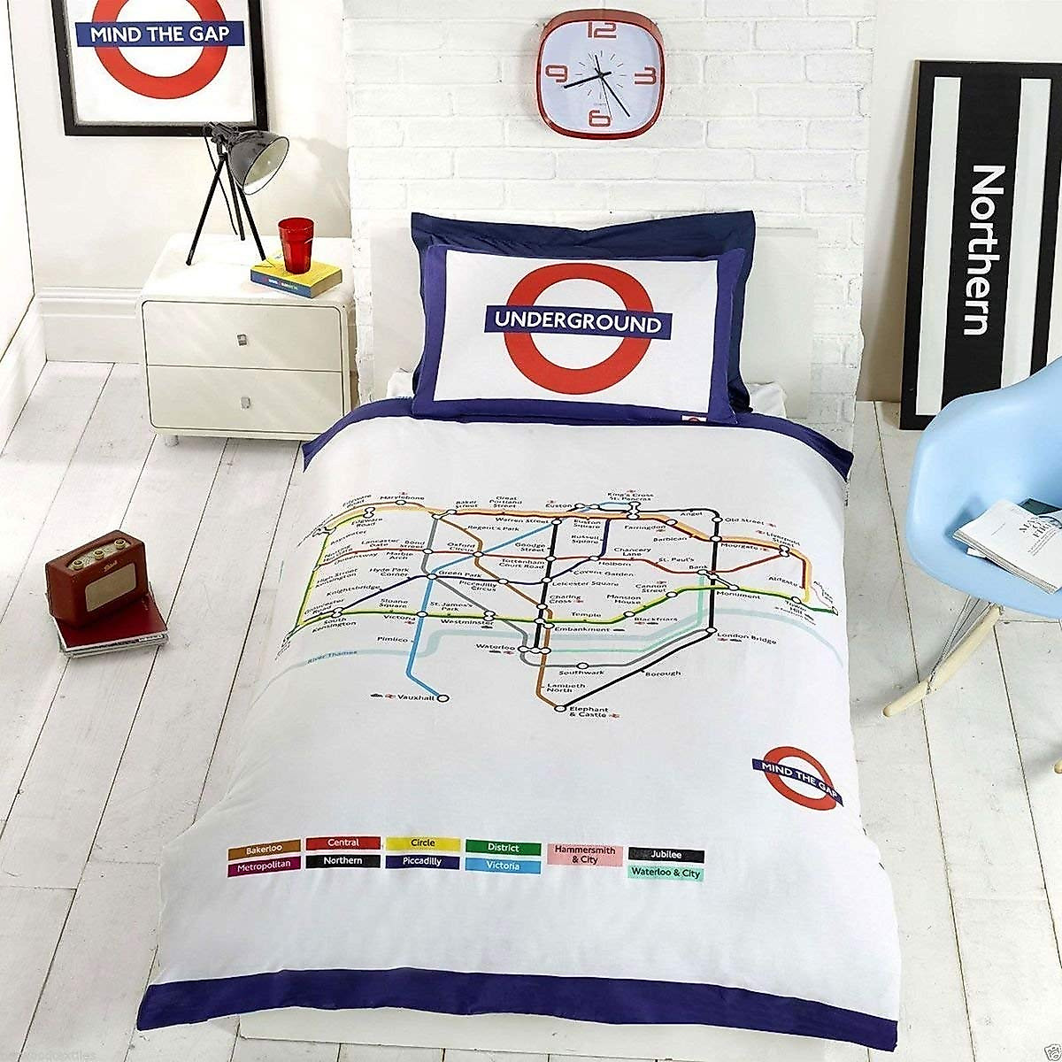 Homespace Direct London Undgerground Tube Duvet Cover & Pillowcase Bedding Set Double