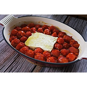 1.58 Qt Enameled Cast Iron Oval Roaster, Casserole Dish, Lasagna Pan, Deep Roasting Pan, for Cooking and Baking - Small 13.4" x 8.46" - Red