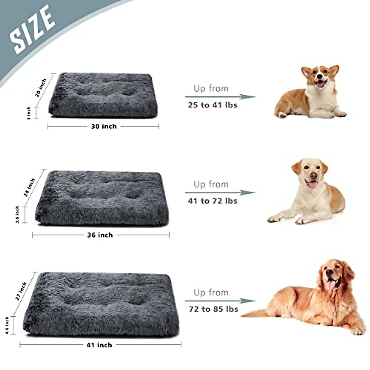 Dog Bed,Crate Pet Bed Kennel Pad,Soft Plush,Comfortable Dog Bed,Washable,Suitable for Medium & Large Dogs(Dark Grey)