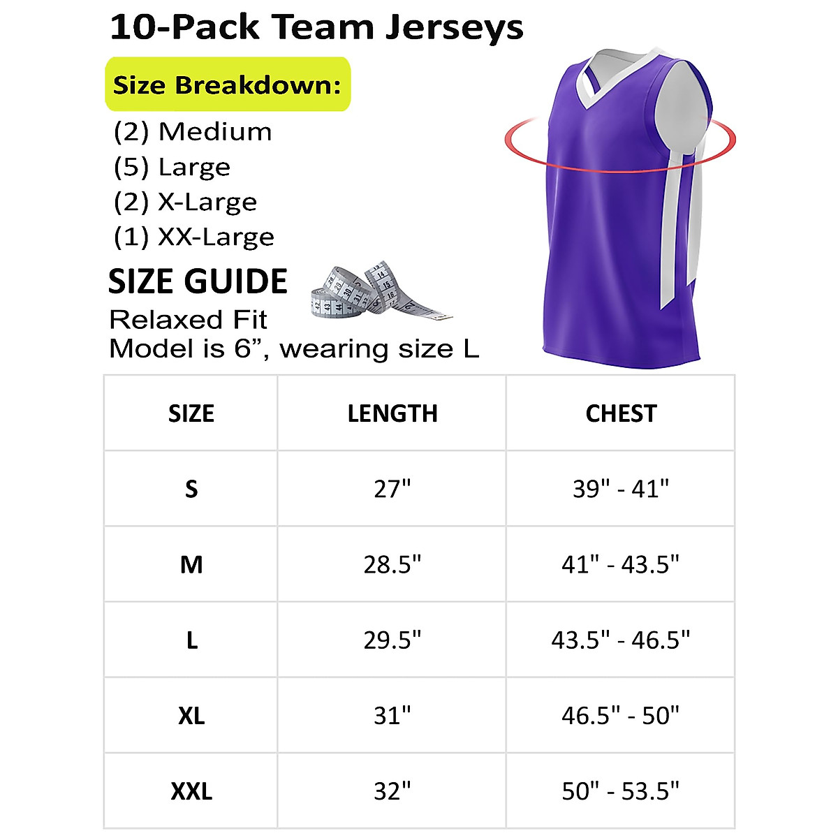 10-Pack Men's Reversible Custom Basketball Jerseys, Plain Mesh Athletic Sleeveless Shirts Blank Team Uniforms Set (Purple/White)