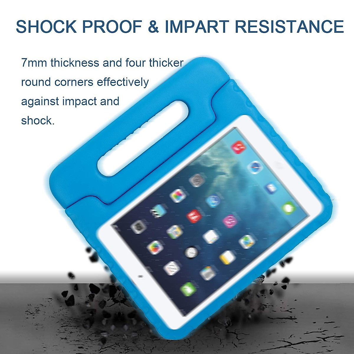 CAM-ULATA New iPad Mini 5th Generation 2019 Case Kids Durable Shockproof Convertible Handle Light Weight Soft Kid Friendly Protective Case Cover for iPad Mini 4 2015 Mini 5 2019,Blue