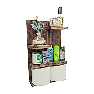 Nala's World Farmhouse Rustic Shelf Wall Mounted Wood Storage Handcrafted Organizer Rack for Bathroom, Living Room, Kitchen (Dark Walnut)