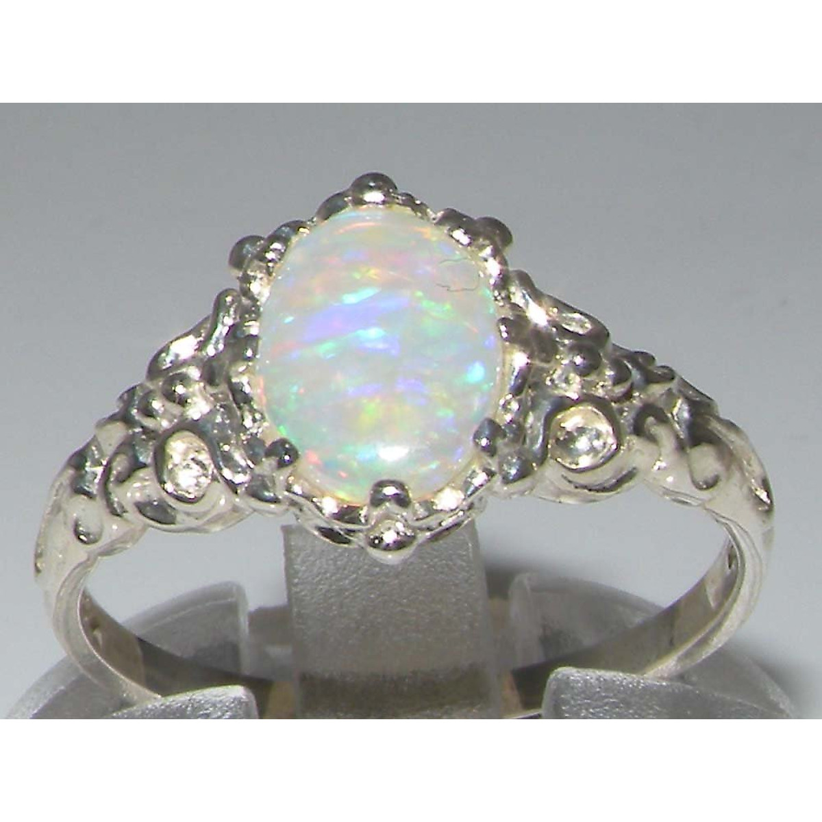 LetsBuyGold 925 Sterling Silver Real Genuine Opal Womens Vintage style solitaire Ring - Size 7