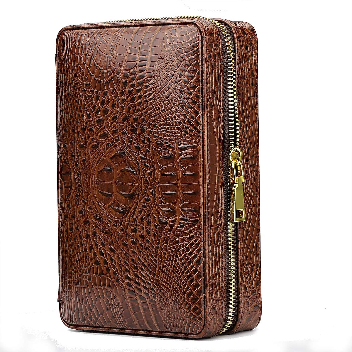 TIME C Club 4-Finger Portable Travel Crocodile Skin-Style Burgundy Leather Cigar Case, Cigar Humidor, Cigar Cutter and Humidifier, Father's Day, Birthday Gift