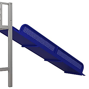 DHP Junior Twin Metal Loft Bed with Slide, Multifunctional Design, Silver with Blue Slide