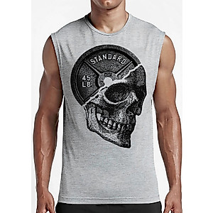 Gymish Lifestyle Graphic Gym Muscle Tank Tops for Men – Funny Sleeveless Workout Lifting Shirts (Large, 051. Skull Plate Grey)