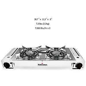 LMSD-5800 Portable double burner gas stove.26"x11.3"x5"with Vulcanus GAS-1 Butane Gas Cartridge(2-CAN)