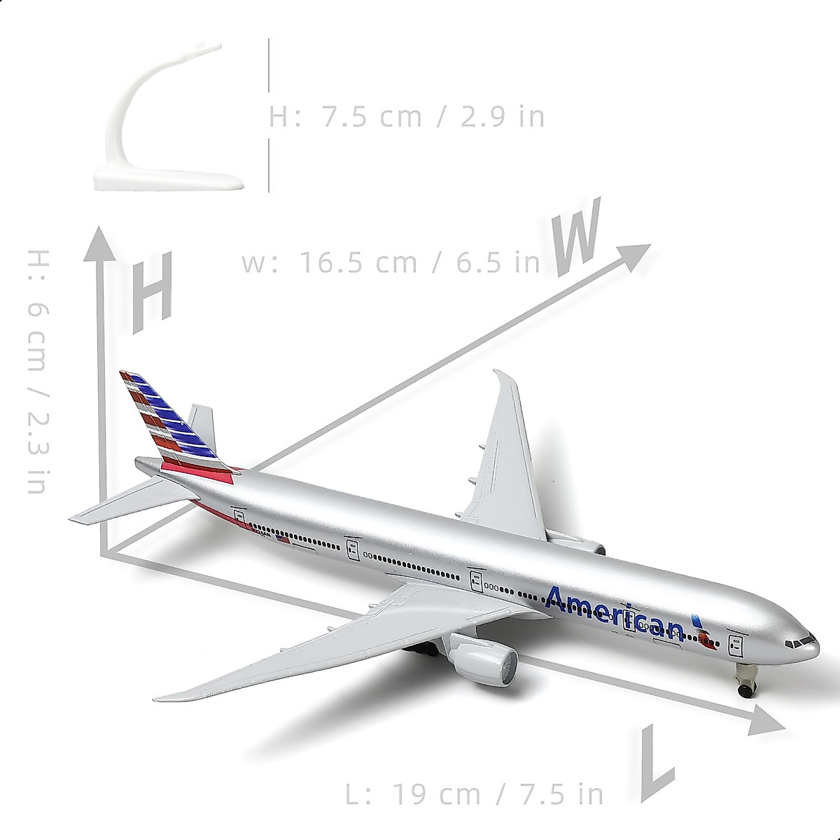 QIYUMOKE Boeing 777 AA Airlines 1/300 Diecast Metal Airplane Model 777 Airplane Model for Adult with Stand (8.3 inches Long) Aviation Enthusiasts Gifts, Desktop Display Decorations