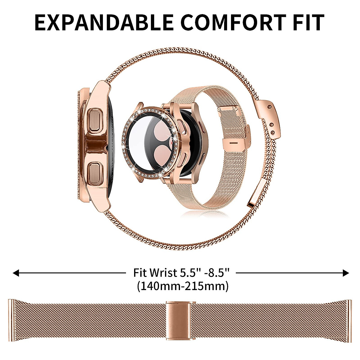 JOYOZY Bands Compatible with Samsung Galaxy Watch 4 40mm with Screen Protector Case,20mm Quick Release Watch Band Stainless Steel Strap & Diamond Bezel Case Cover for Galaxy Watch 4