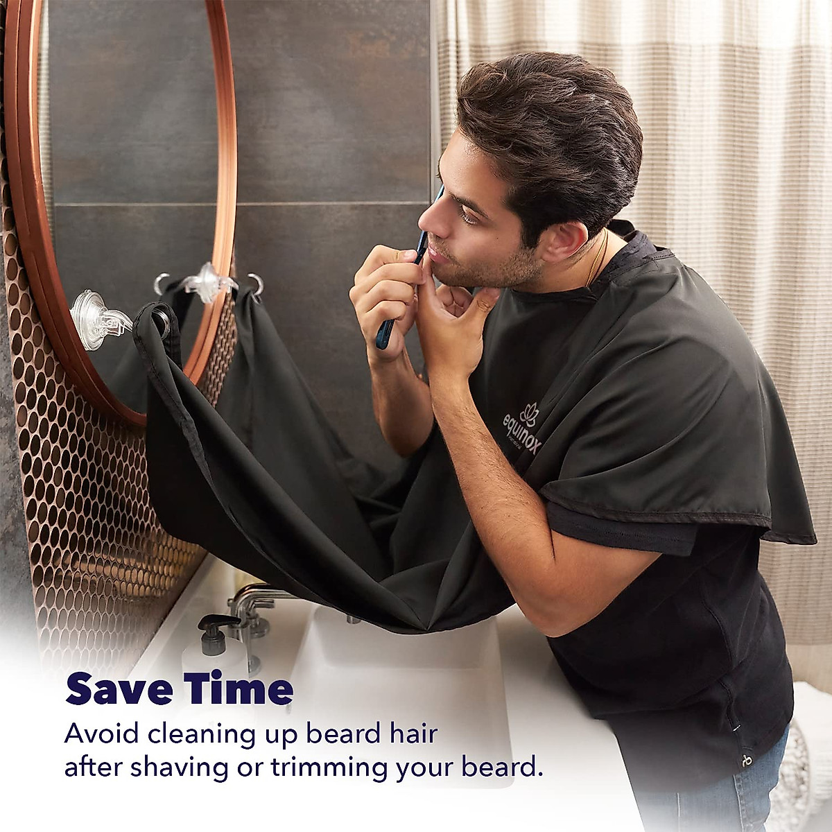 Equinox International Beard Bib Apron Beard Catcher for Shaving and Trimming, Waterproof Non-Stick Beard Apron and Beard Hair Catcher for Men - Beard Cape with 2 Suction Cups and Hook Accessories