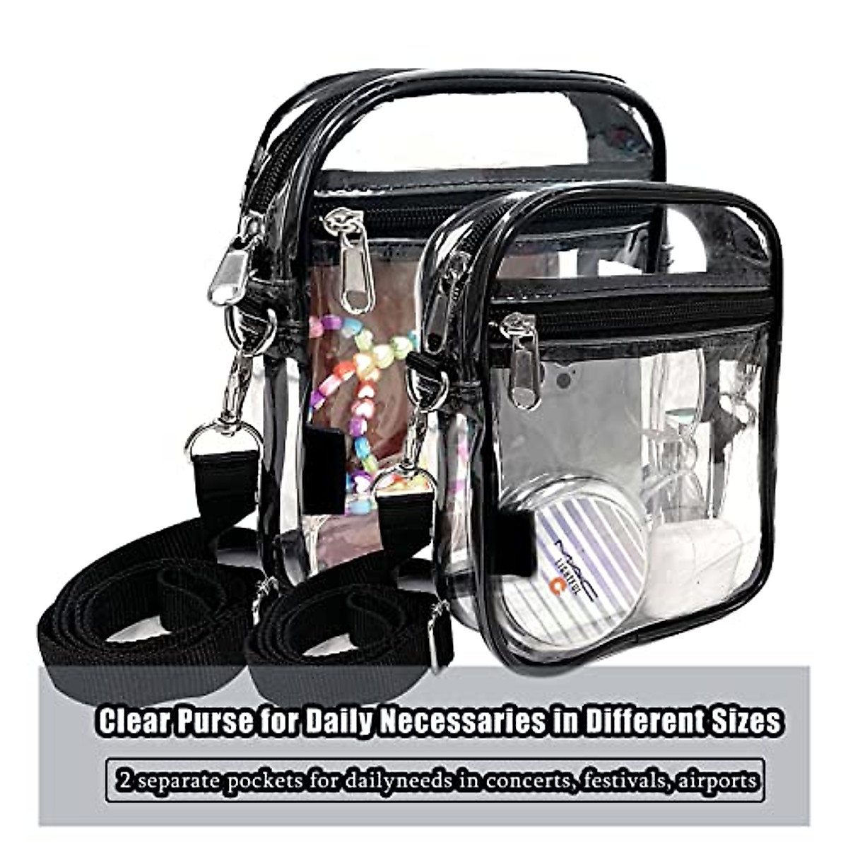 Fibrdoo Clear Crossbody Purse Bag, Clear Bag Stadium Approved with Front Pocket for Concerts Sports Festivals (S)