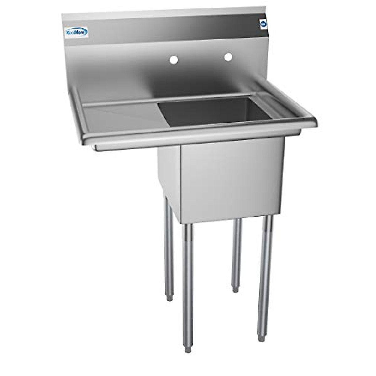 KoolMore 1 Compartment Stainless Steel Commercial Kitchen Prep & Utility Sink with Drainboard - Bowl Size 14" x 16" x 11", Silver