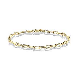 PAVOI 14K Gold Plated Paperclip/Curb/Figaro Chain Adjustable Bracelet for Women (Paperclip, Yellow Gold Plated)