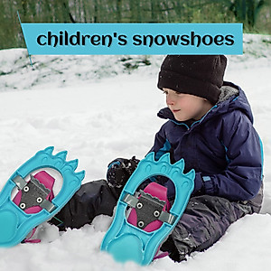 G2 16 Inch Kids Snowshoes Set with Trekking Poles, Snow Baskets, Storage Bag, Fast Ratchet Binding Design, for Child Youth Boys and Girls (Blue)