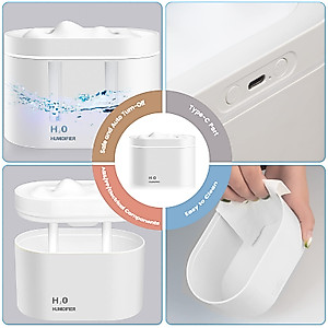 Mini Humidifier, 800ml Small Plant Humidifier, Portable Cool Mist Humidifiers for Bedroom, Personal Desk Humidifier for Baby Office Home, Auto Shut Off, Dual Nozzle Design, Super Quiet, White