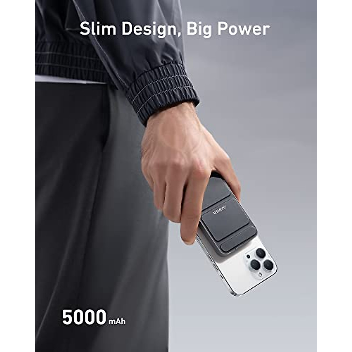 Anker 622 Magnetic Battery (MagGo) Upgraded Version, 5,000mAh Foldable Magnetic Wireless Portable Charger and USB-C (On The Side), Only for iPhone 14/13/12 Series (Interstellar Gray)