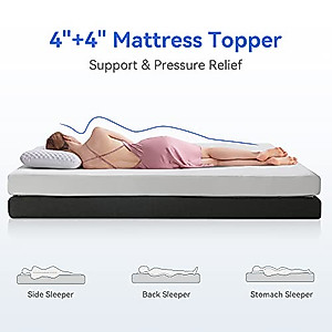 Erdoru 2 Inch Queen Size Mattress Topper with Removable Cover,8 Inch Memory Foam Mattress,2-in-1 Combination Mattress Topper in a Box,CertiPUR-US Certified,White