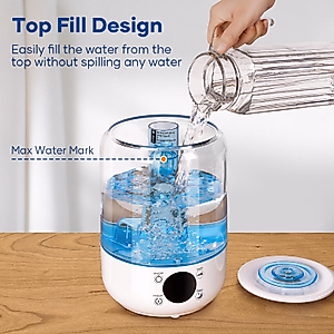 HiLIFE Humidifiers for Bedroom, 3 Times Fog Coverage, 3.2L Ultrasonic Cool Mist Humidifiers for Home Baby Nursery & Plants, Top Fill Air Humidifier Lasts Up to 35 Hours, Auto Shut-Off