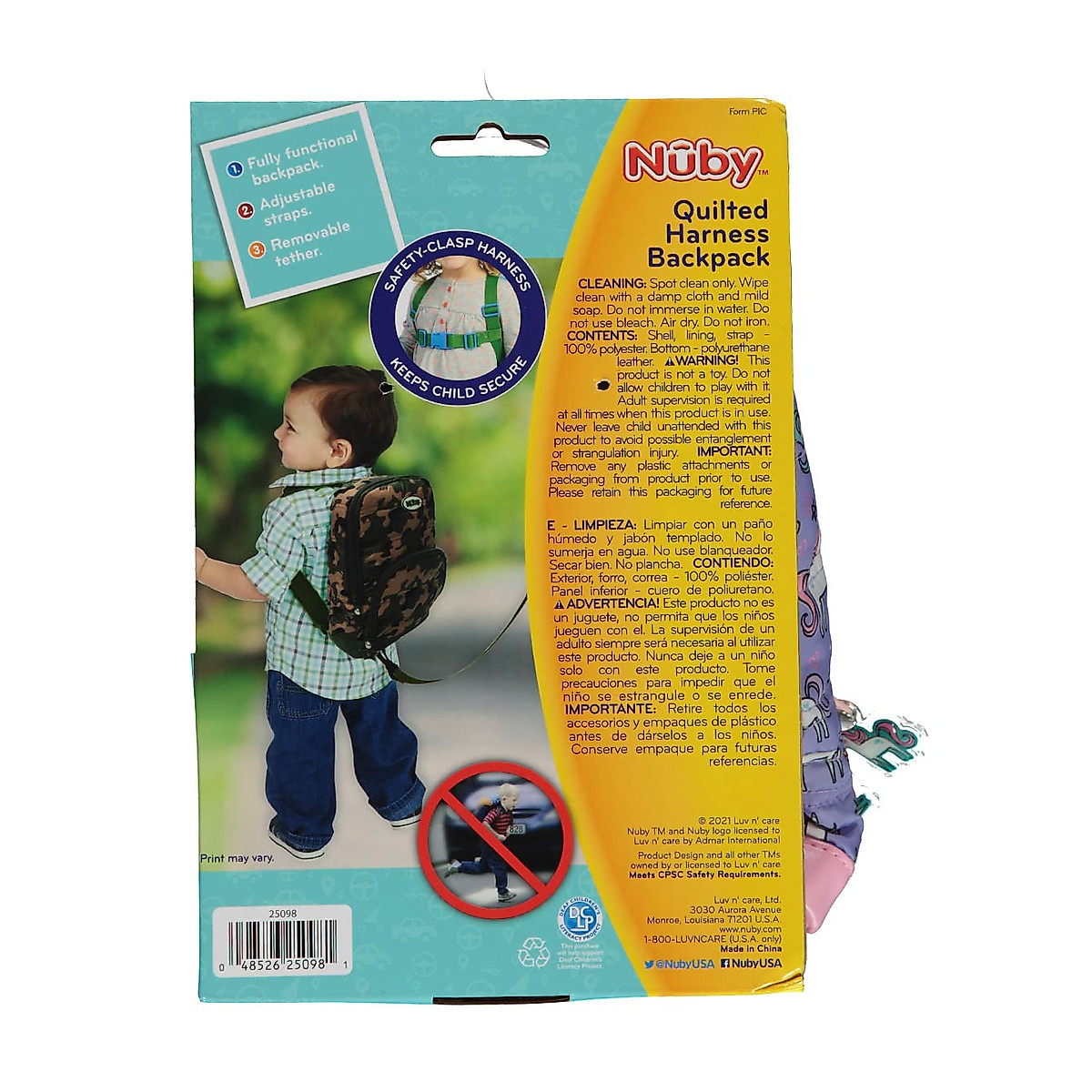 Nuby Quilted Mini Backpack with Safety Harness and Detachable Tether, Unicorn