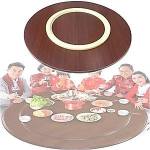 MAGILL Round Dining Table Serving Tray Wooden Lazy Susan Turntable 32in Rotating Serving Plate for Restaurants/Kitchen，Non-Skid (Color : Multi-Colored, Size : 80cm/32in)