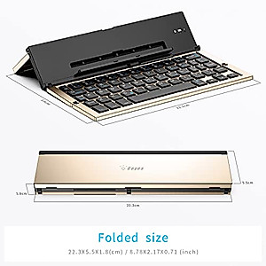 Geyes Foldable Bluetooth Keyboard, Folding Wireless Keyboard with Portable Pocket Size, Aluminum Alloy Housing, Carrying Pouch, for iPad, iPhone, and More Tablets, Laptops and Smartphones(Gold)