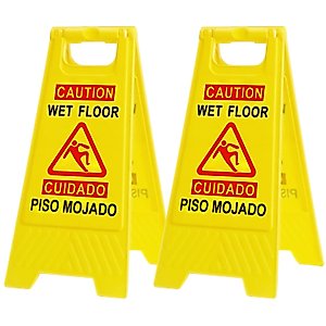 StrLon Caution Wet Floor Sign Bilingual Foldable Sturdy Warning Signs Double-Sided Safety Warning Signs (2-Pack Yellow)