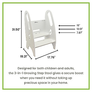 Little Partners 3-in-1 Growing Step Stool Toddler Tower Helper Step Stool, Wooden Toddler Standing Stool for Bathroom or Kitchen, Anti-Slip Feet, Built-in Safety Hand Rails Up to 200 lbs.(Soft White)