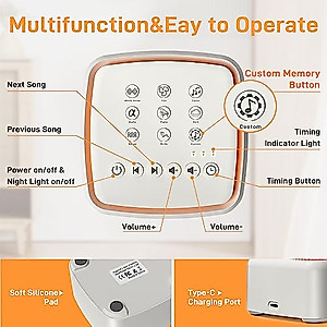 White Noise Machine, Symoode Rechargeable Sound Machines with Warm Night Light for Sleeping, 15 Non Looping Natural Soothing Sounds, Timer & Memory Feature, Portable Sleep Sound Machine for Adults