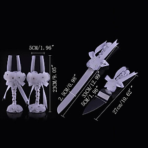 Creative Wedding Supplies Wedding Wine Cup Cake Knife Shovel Server Set Transparent Glass Goblet Stainless Steel Knife Shovel White Flower Cake Knife Shovel Four-piece Set