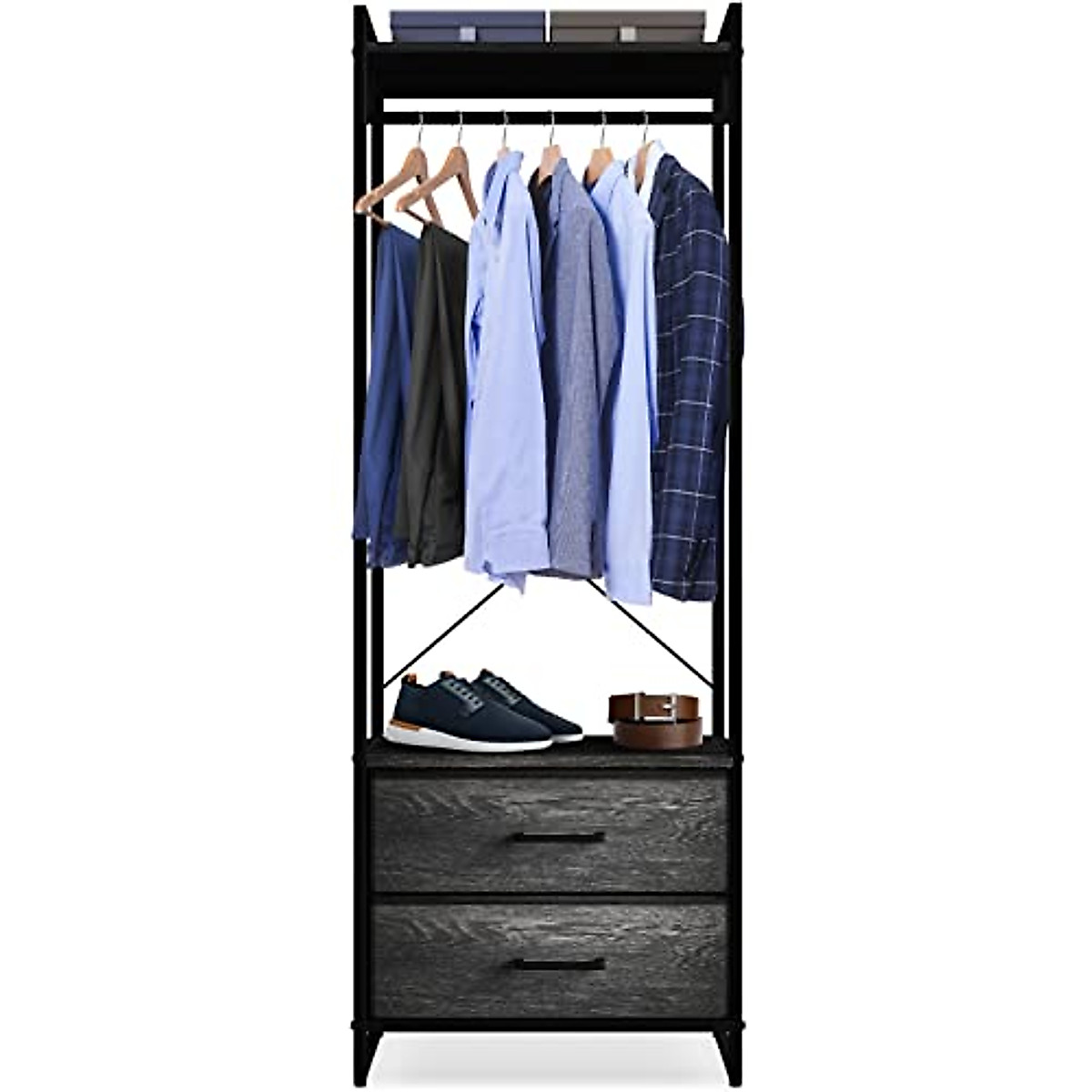 Sorbus Clothing Rack with Drawers - Clothes Stand Dresser - Wood Top, Steel Frame, & Fabric Drawers - Tall Closet Storage Organizer - Stand Alone Garment Rack for Hanging Shirts, Dresses, & Jackets