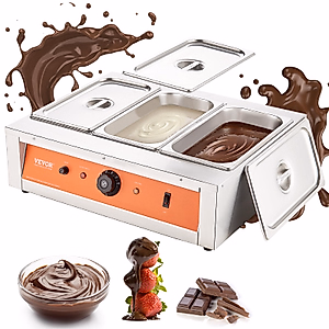 VEVOR Chocolate Tempering Machine, 26.5 Lbs 3 Tanks Chocolate Melting Pot TEMP Control 86~185℉, 1500W Stainless Steel Electric Commercial Food Warmer For Chocolate/Milk/Cream Melting and Heating