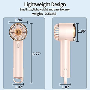 Handheld Fan, Mini Portable Fan USB Rechargeable with Hanging Hook, 3 Speeds, 3000mAh Personal Desk Turbo Fans, Small Pocket Fan for Indoor Outdoor Travel