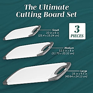 HOMWE Cutting Boards for Kitchen - Chopping Board 3-Pack w/ Different Sizes and Non Slip Handles - Reversible, Large Cutting Board Set - Unique Gifts for Cooks Who Have Everything - Gray
