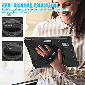 BRAECNstock for Apple iPad Mini 7 A17 Pro Case iPad Mini 7th/6th Generation Case 2024/2021 8.3" with Screen Protector Pen Holder Rotating Hand Strap Stand Shockproof iPad Mini 7/6 Case Kids - Black