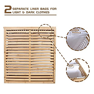 MUPATER Laundry Hamper with Lid, Bamboo Laundry Basket 2 Section with Removable Liner Bags, Foldable Clothes Hamper for Laundry Room, Bedroom and Bathroom