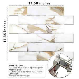 STICKGOO 10-Sheet Peel and Stick Backsplash for Kitchen, Stick on Kitchen Backsplash PVC Wall Tile, Calacatta Golden Self Adhesive Subway Tile