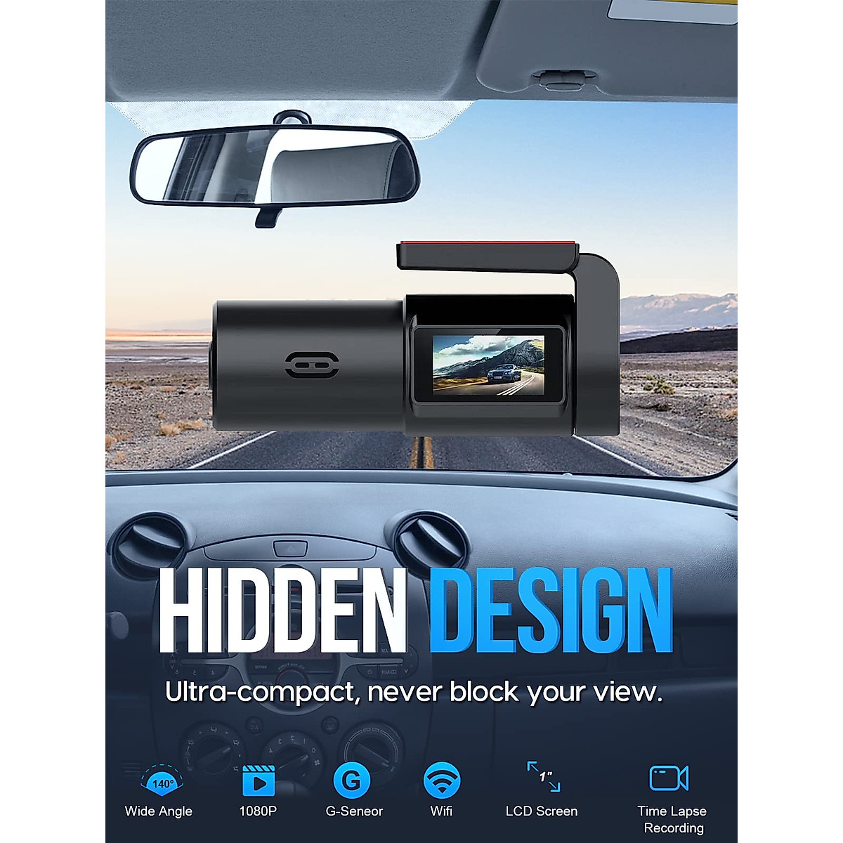 pperfcoo Front Dashcam 1080P Dash Cam Car Camera for Surveillance 360 WiFi Smart Mini Dash Camera for Cars 1'' IPS Screen APP, Loop Recording, 24H Parking Moni