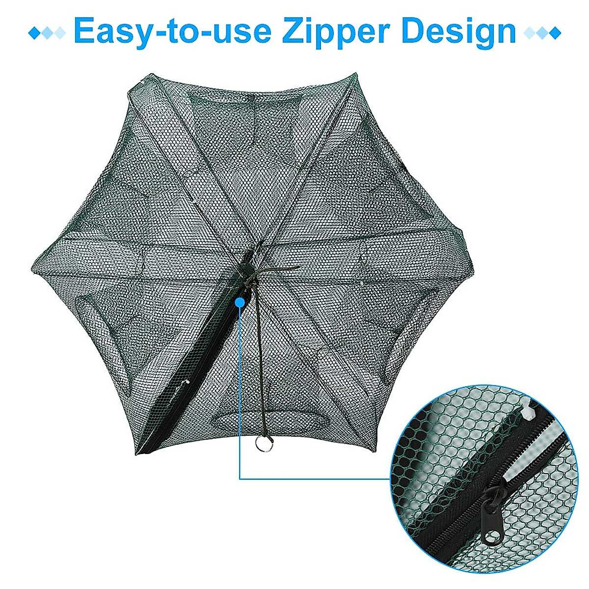 Fishing Bait Foldable Net Trap 6/12 Holes Portable Bait Traps Fishing Net Trap Automatic Fishing Net Shrimp Cage Nylon Crab Fish Trap Cast (6 Holes)