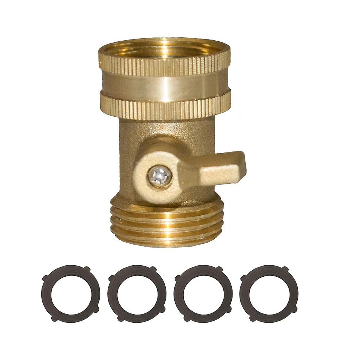 HQMPC Heavy Duty Brass Shut Off Valve Brass Water Hose Valve Hose On/Off Valve Garden Hose Connector 4Pcs