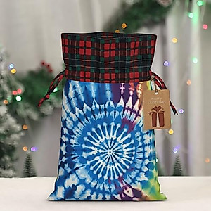 Christmas Gift Bags with Drawstring Burlap Gift Bags Abstract Tie Dye Christmas Linen Bags for Xmas Party Candy Bags with Cards Xmas Reusable Wrapping Bags Christmas Linen Treat Bags for Holiday