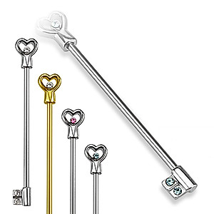Dynamique 14GA Heart Key with CZs 316L Surgical Steel Industrial Barbell (Clear)