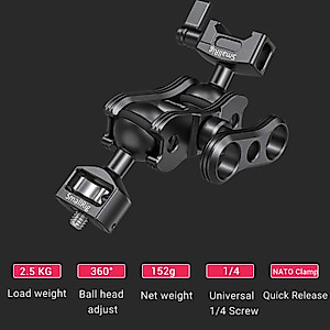 SmallRig Articulating Magic Arm with Screw Ballhead and NATO Clamp Ballhead, Monitor Mount for Field Monitor, Lights, Audio Recorders, DIY Camera Rig - 2071B