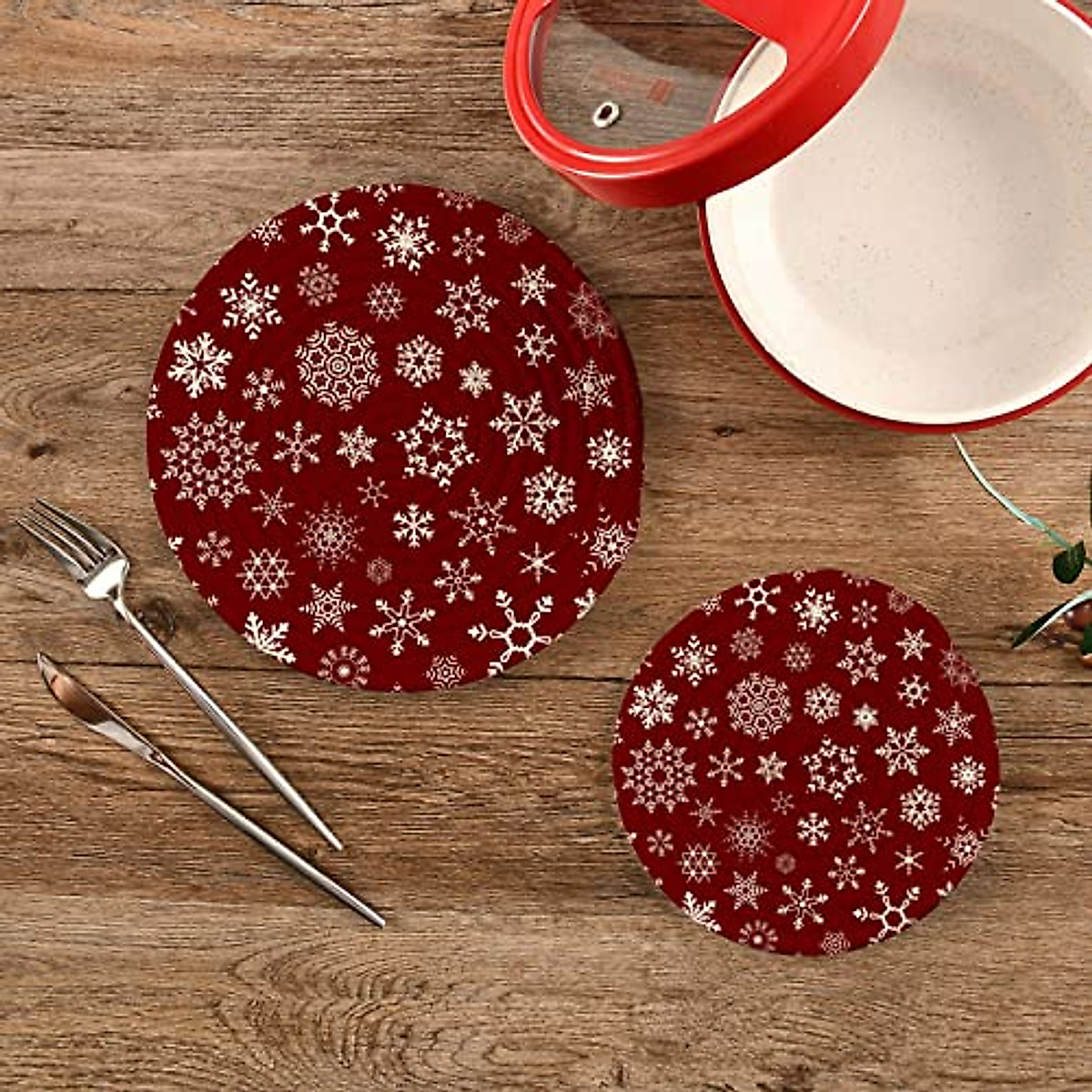 ALAZA Christmas Snowflake Pot Holders Trivets Set 2 Pcs,Potholders for Kitchens,Cotton Coasters Trivets for Hot Dishes/Hot Pots and Pans/Hot Pot Holders