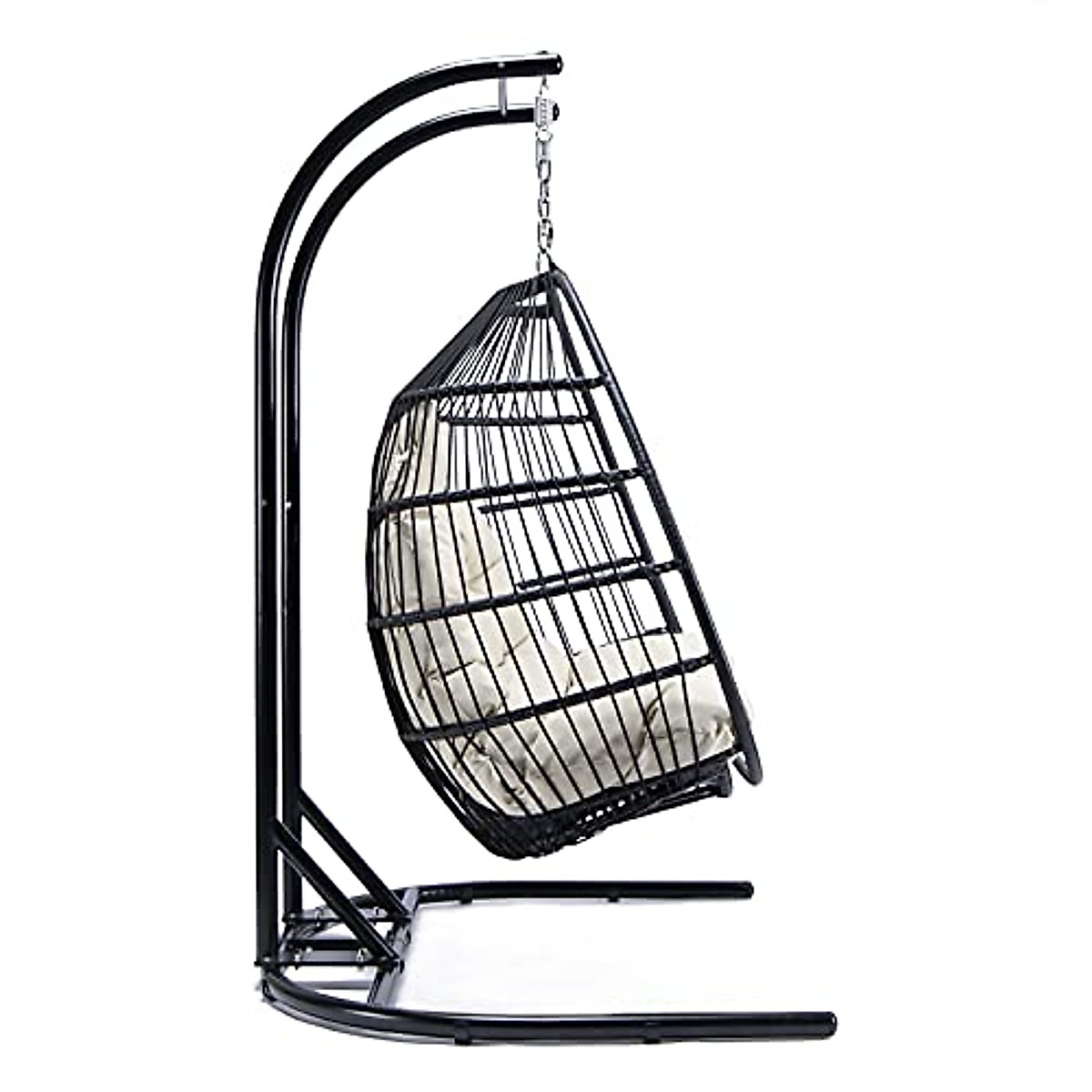 LeisureMod Wicker 2 Person Double Folding Hanging Egg Swing Chair (Beige)