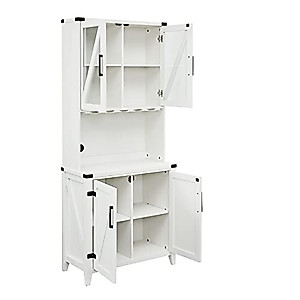 Home Source Bar Cabinet with Upper Glass Cabinet in White Finish