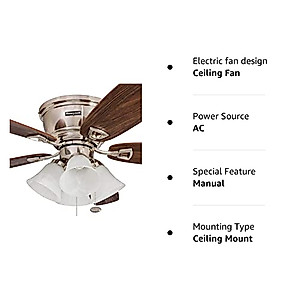 Honeywell Ceiling Fans Glen Alden, 52 Inch Classic Flush Mount Indoor LED Ceiling Fan with Light, Pull Chain, Quick-2-Hang Dual Finish Blades, Reversible Motor - 50519-01 (Brushed Nickel)