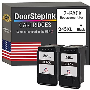 DoorStepInk Remanufactured in The USA Ink Cartridge Replacements for Canon PG-245XL 245 XL 243XL 243 XL 2 Black Ink Cartridges for PIXMA iP2850 iP2820 MG2520 MX490 TR4520 TS3350 TS3322 Shows Ink Level