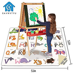 Splat Mat for Under High Chair, 51" SI Anti-Slip Waterproof Multipurpose Splash Mat, Washable High Chair Mat Floor Protection Table Cloth Portable Picnic Play Mat with Early Education Pattern