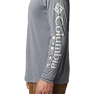 Columbia Men's Terminal Tackle Heather Long Sleeve Shirt, X-Large, Charcoal Heather/Cool Gray Logo