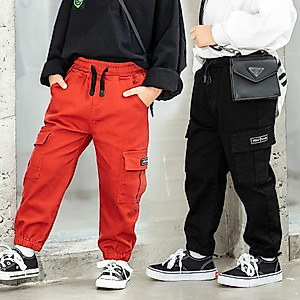 MINI PANDA Toddler Boy Pants, Little Boys 2-Pack Pull On Pants (Black+Red, 4T)